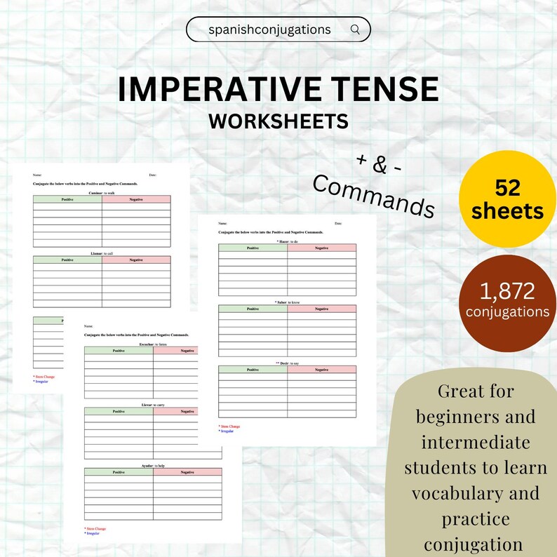 52 Spanish Daily Conjugation Worksheets | Imperative Tense | for ...