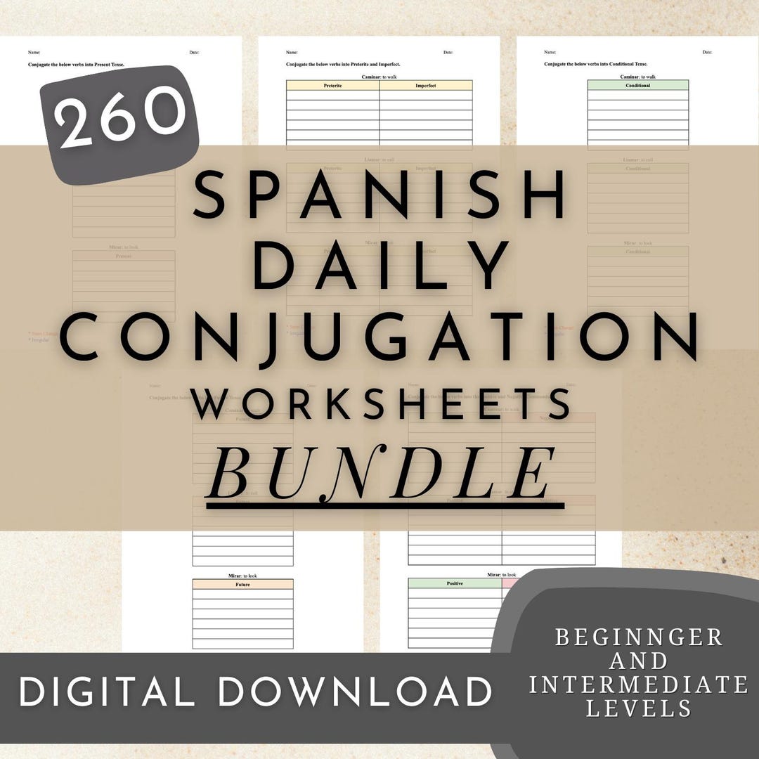 260 Spanish Daily Conjugation Worksheets | for Teachers | for Personal ...