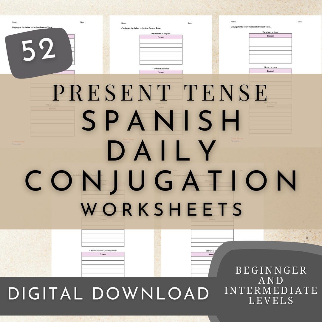 52 Spanish Daily Conjugation Worksheets | Present Tense | for Teachers ...