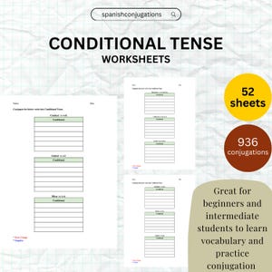 52 Spanish Daily Conjugation Worksheets | Conditional Tense | for ...