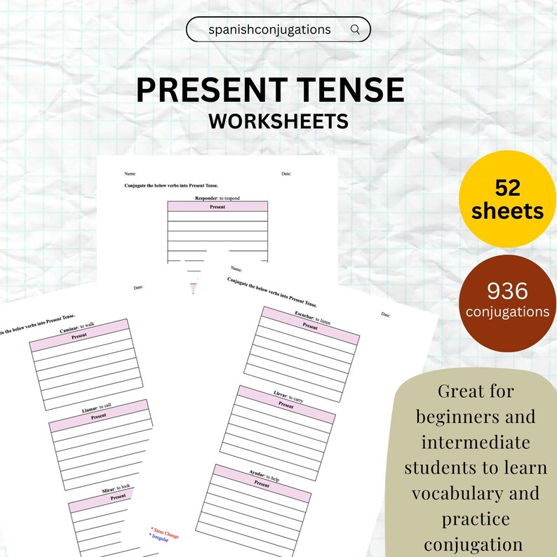 52 Spanish Daily Conjugation Worksheets | Present Tense | for Teachers ...