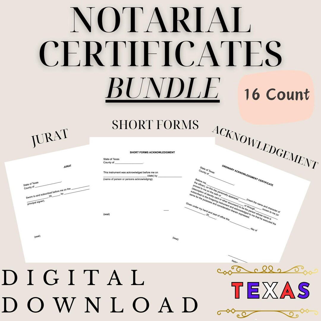 Texas Notarial Certificates BUNDLE | 16 Documents | Jurat ...