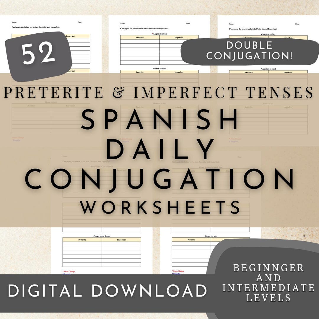 52 Spanish Daily Conjugation Worksheets | Preterite & Imperfect Tense ...
