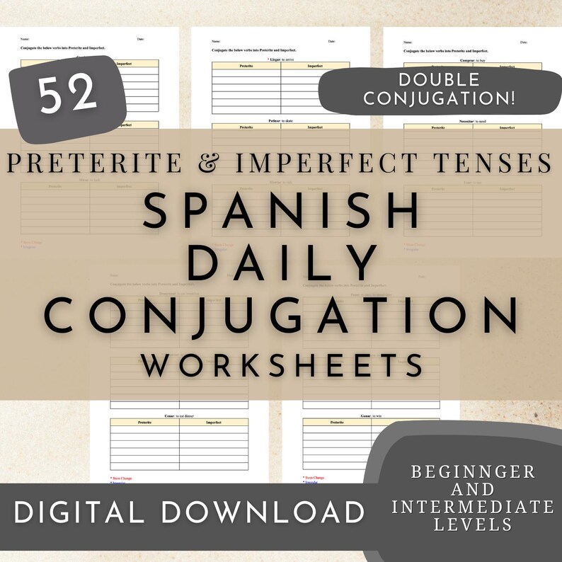52 Spanish Daily Conjugation Worksheets | Preterite & Imperfect Tense ...
