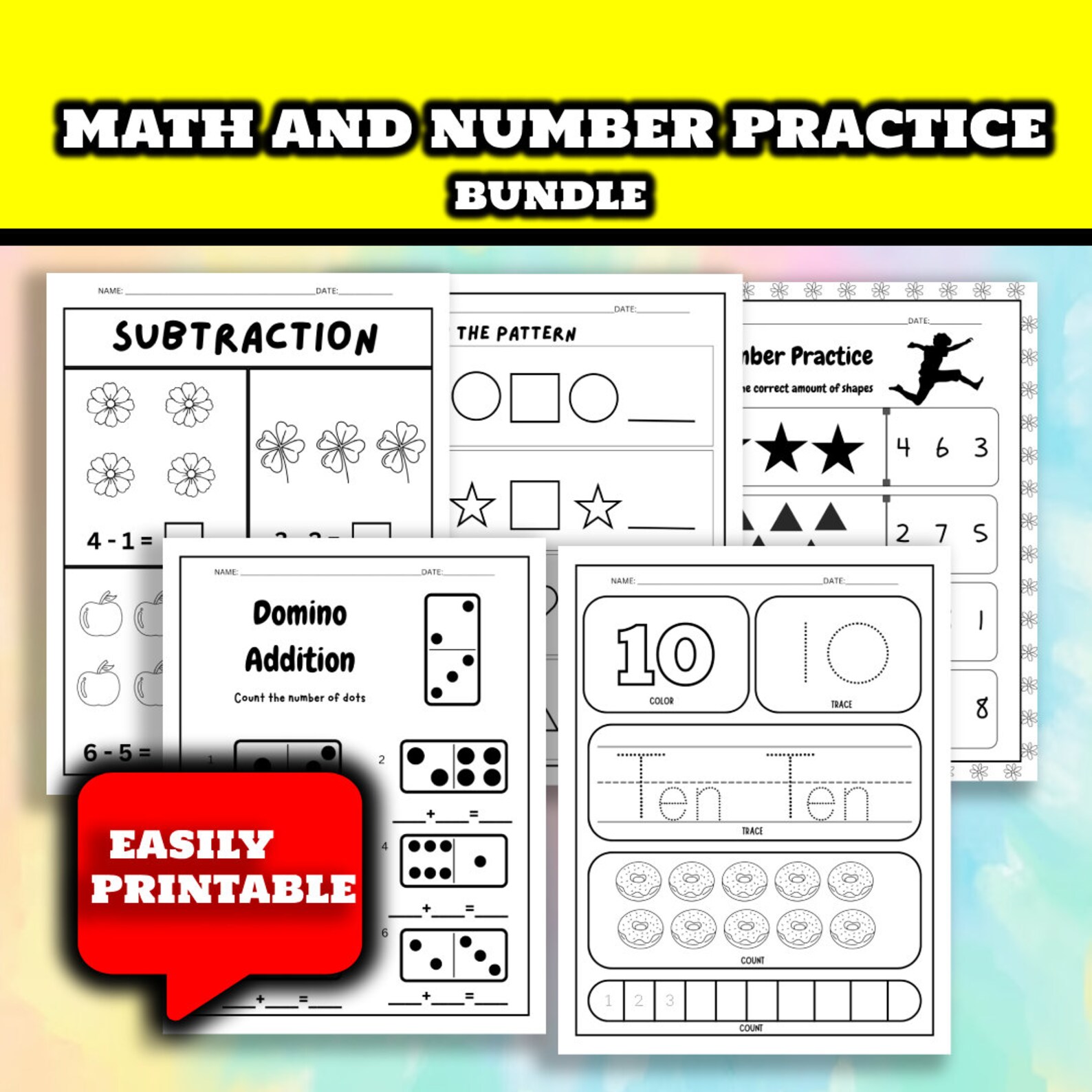17 Math and Number Practice Printable Worksheets BUNDLE Kindergarten ...