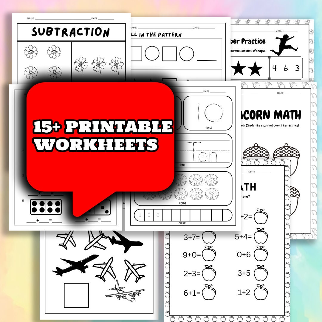 17 Math and Number Practice Printable Worksheets BUNDLE Kindergarten ...