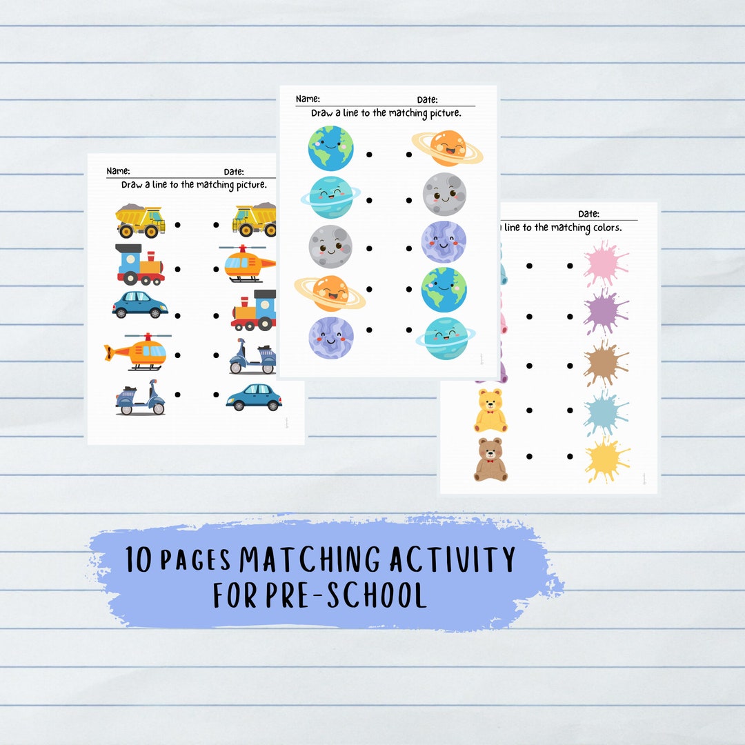 Matching Worksheet Printable for Kids - Etsy