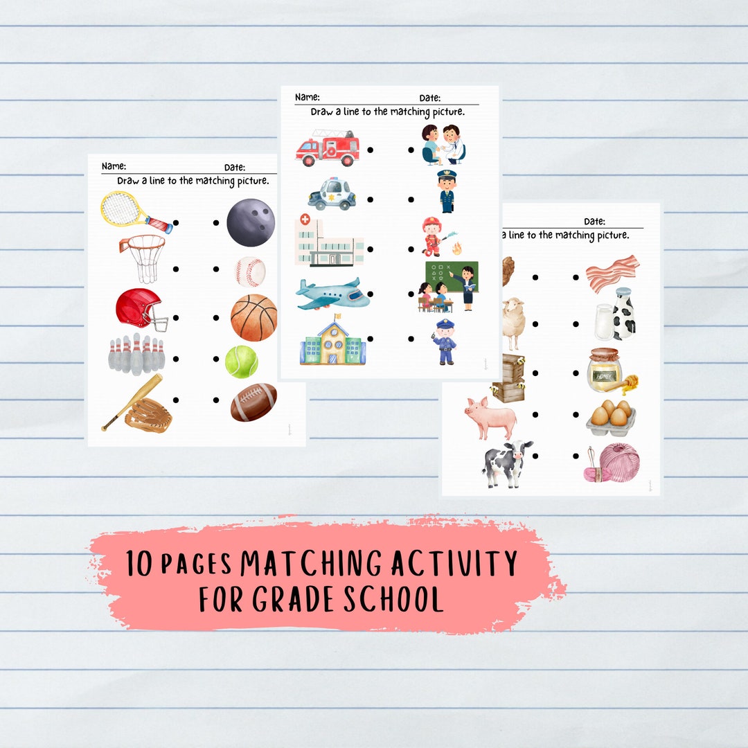 Matching Worksheet for Kids Printable - Etsy
