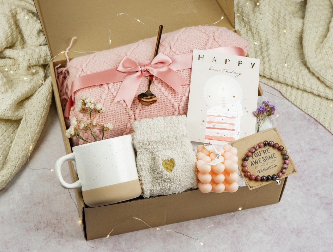 Classic Gift Box With Blanket, Cozy Gift Basket for Women, Sending Hugs ...
