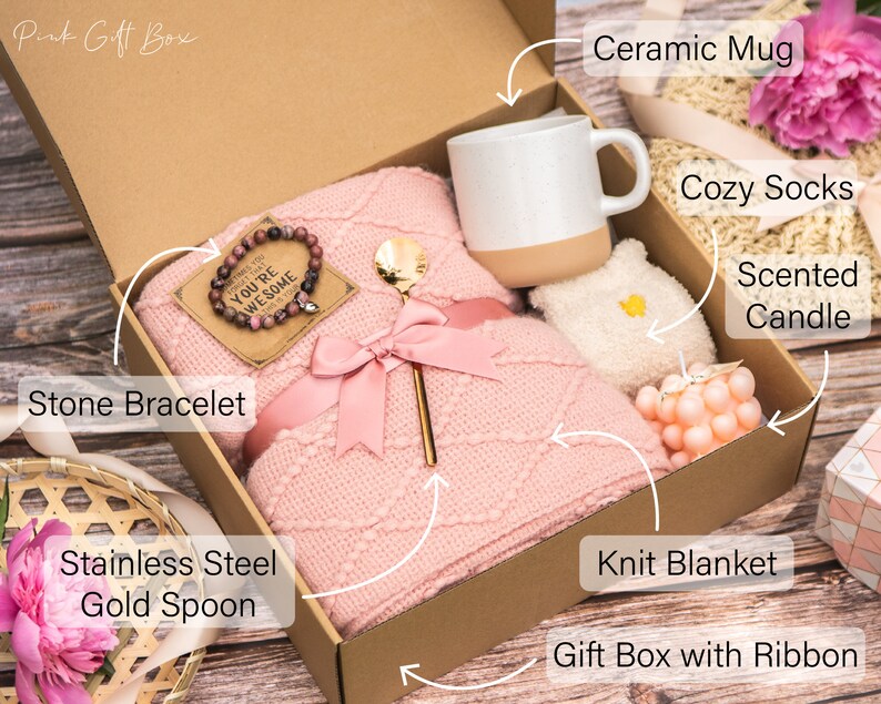 Gift Basket With Blanket, Thank You Gift Box, Cute Gift Set for Sister ...