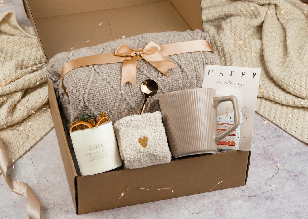 Warm and Cozy Gift Box for Her, Blanket Gift Box, Self Care Gift Basket ...