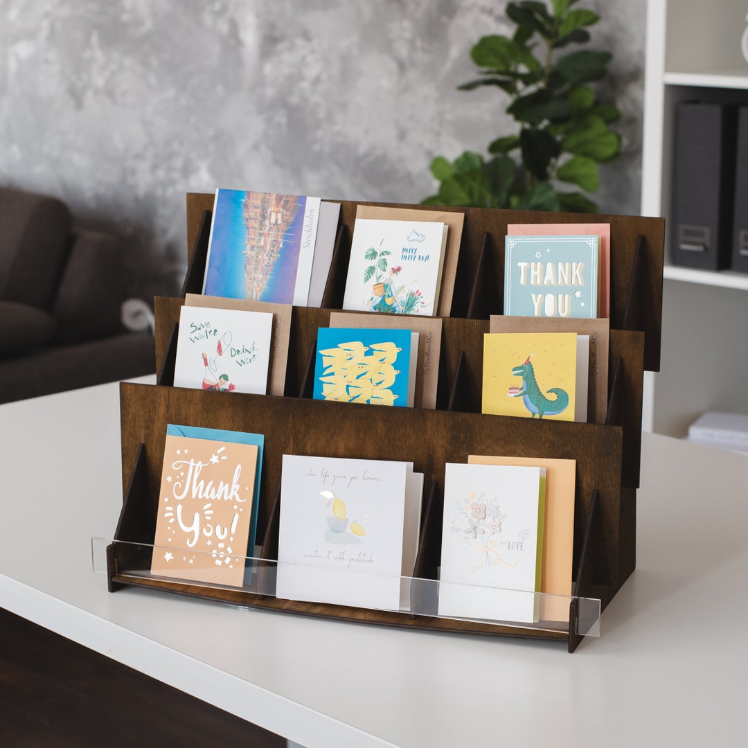 Greeting Card Display Stand, Wood Greeting Card Display, Postcard ...