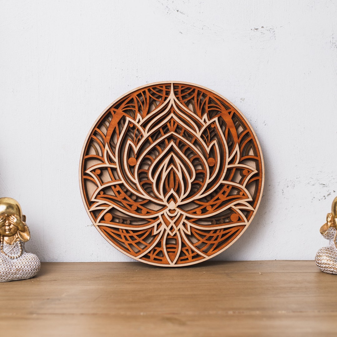 Spiritual Wall Art, Lotus Wall Art Wood, Mandala Lotus Flower, Lotus ...