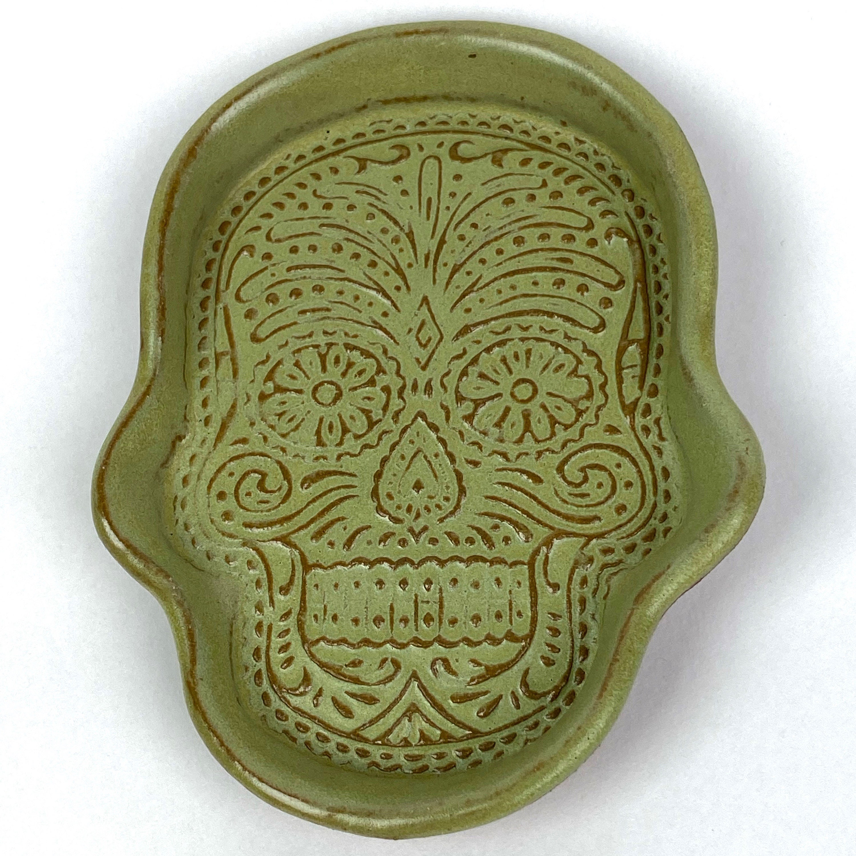 Day of the Dead Calavera Skull Spoon Rest Hand Made Block Printed ...