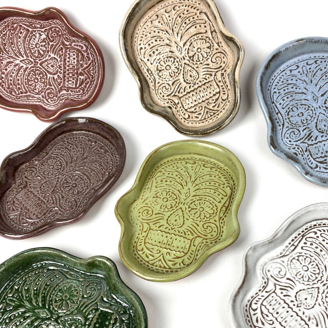 Day of the Dead Calavera Skull Spoon Rest Hand Made Block Printed ...