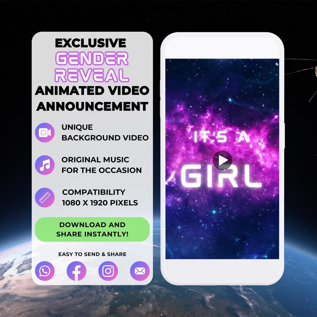 Animated Gender Reveal Video Announcement | Instant Download | It's a ...