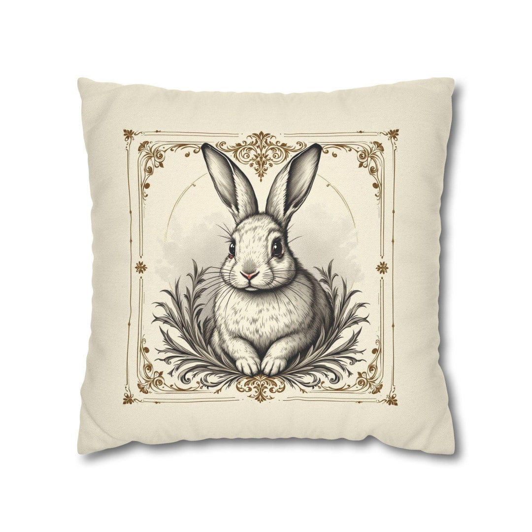 Vintage Inspired Bunny Pillow Cover, Living Room Decor, Bunny Cushion ...