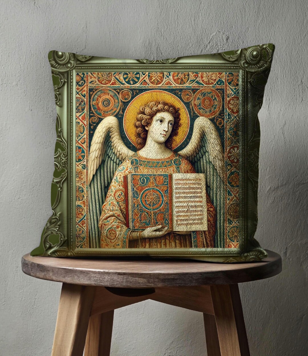 Medieval Angel Tapestry Art Pillow Cover, Gothic Religious Cushion ...