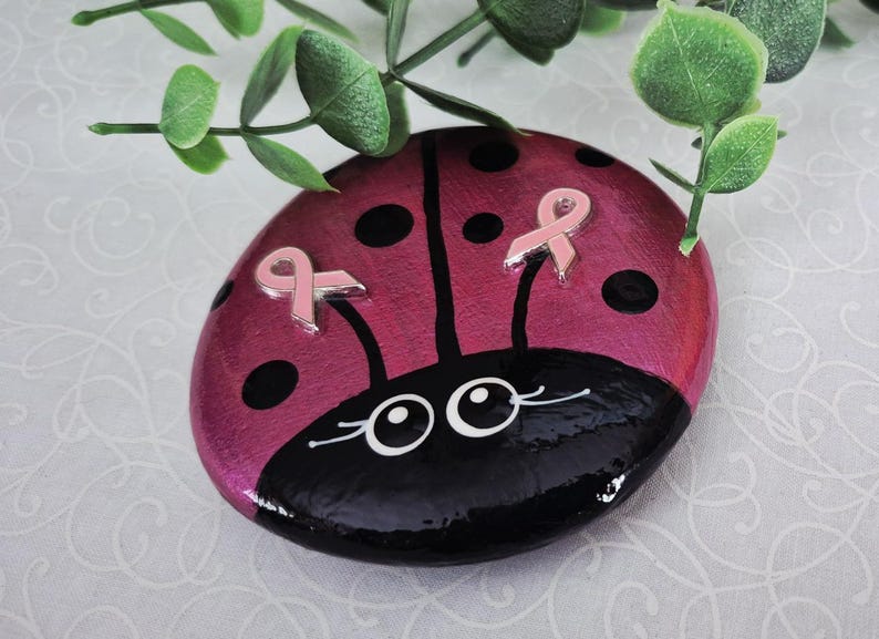 Breast Cancer Gift, Painted Ladybug Rock, Rock Painting, SET OF 2 ...
