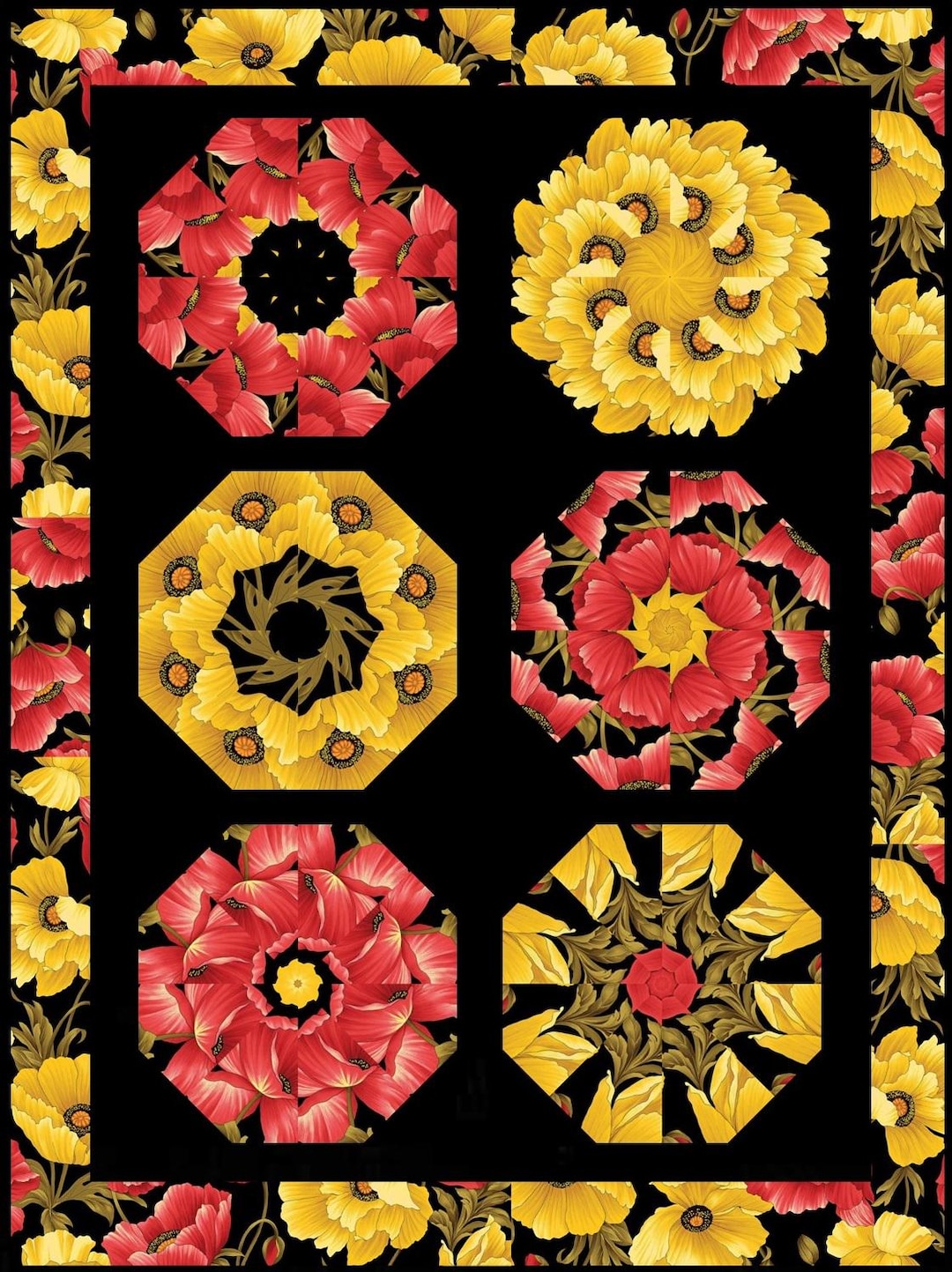 Pre-cut Quilt Kit, Floral Poppies Kaleidoscope Quilt Kit, Pre Cut Quilt ...