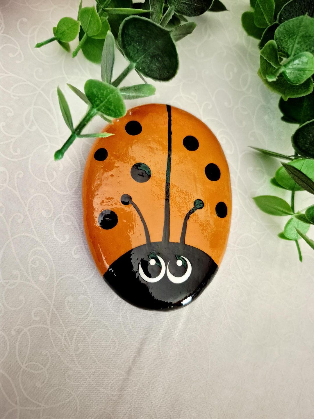 Painted Ladybug Rock, Orange Painted Rock, Ladybug Rocks, Orange ...