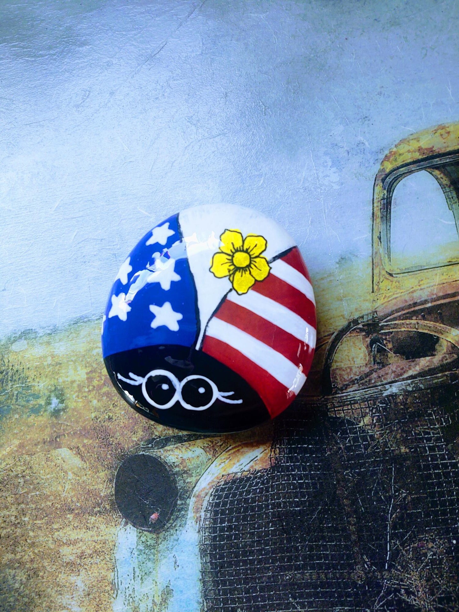 Painted Ladybug Rock, American Painted Rock, Ladybug Rocks, Flag ...