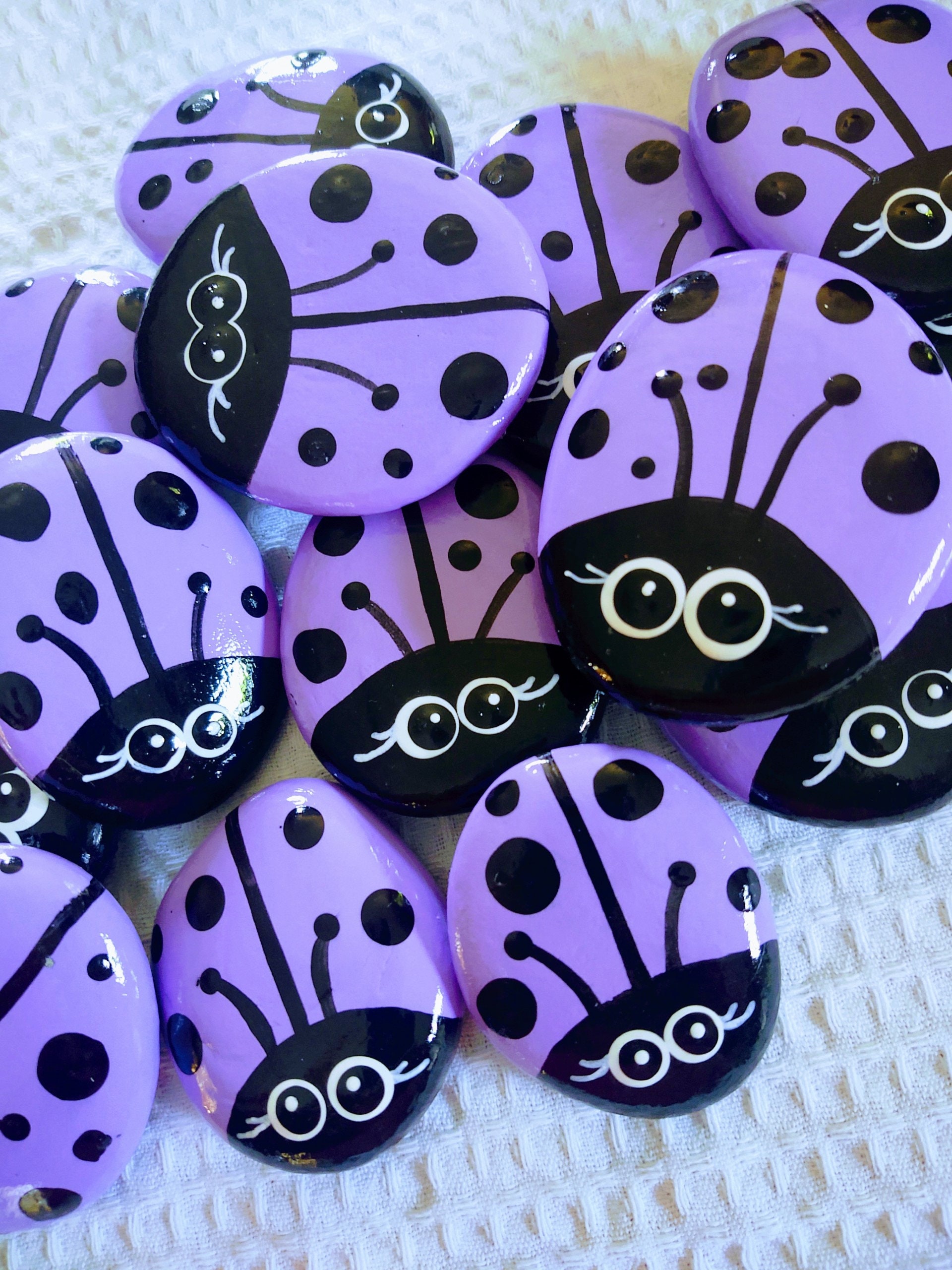 Ladybug, Lady Bug Rock, Purple Bug, Painted Ladybug Rock, Rock Painting ...