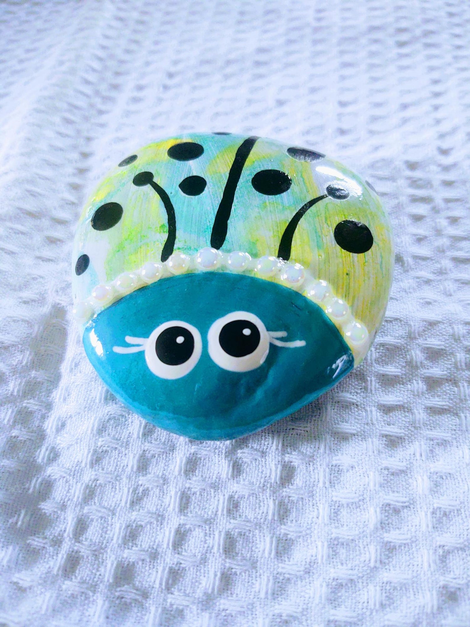 Painted Ladybug Rock / Rock Painting / Ladybug Rocks / Turquoise ...