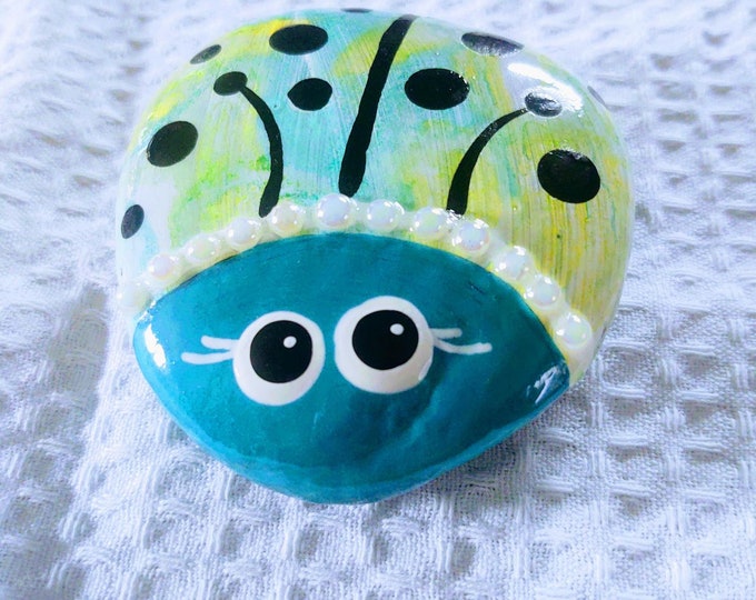 Painted Ladybug Rock / Rock Painting / Ladybug Rocks / Turquoise ...