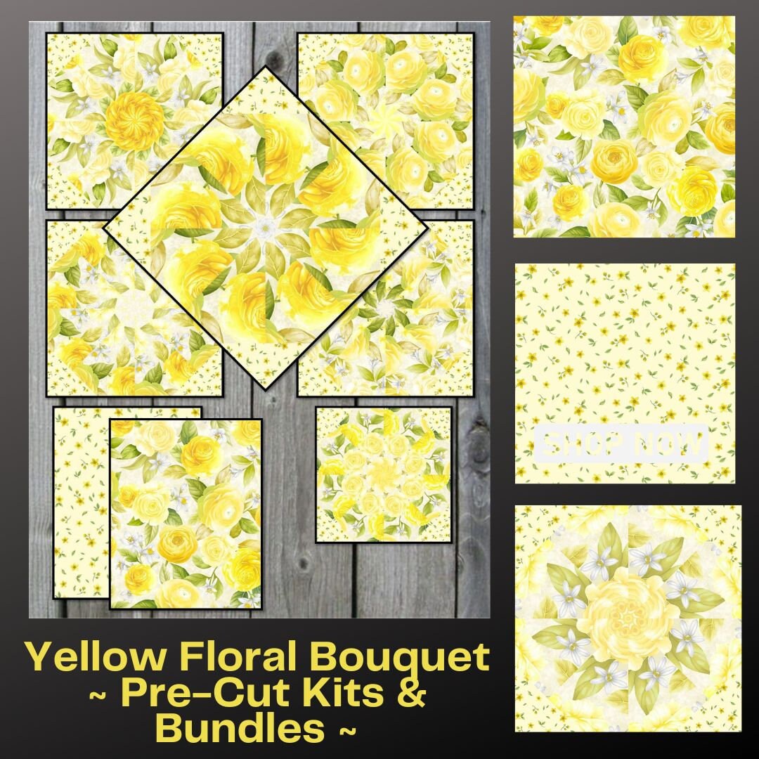 Pre Cut Quilt Kit, Yellow Rose Fabric BUNDLE Pack Kaleidoscope Quilting ...