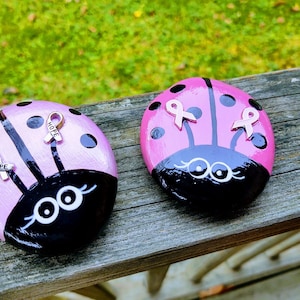 Breast Cancer Gift, Painted Ladybug Rock, Rock Painting, SET OF 2 ...