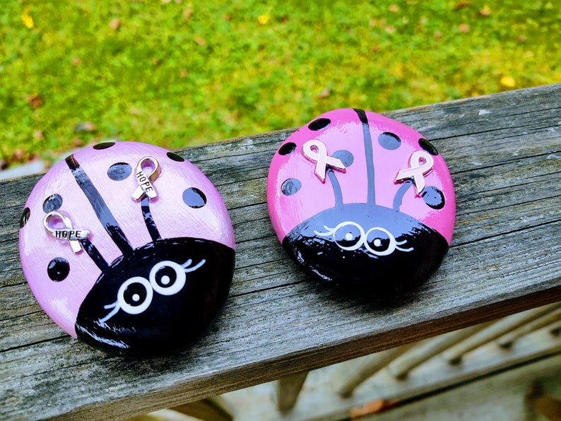Breast Cancer Gift, Painted Ladybug Rock, Rock Painting, SET OF 2 ...