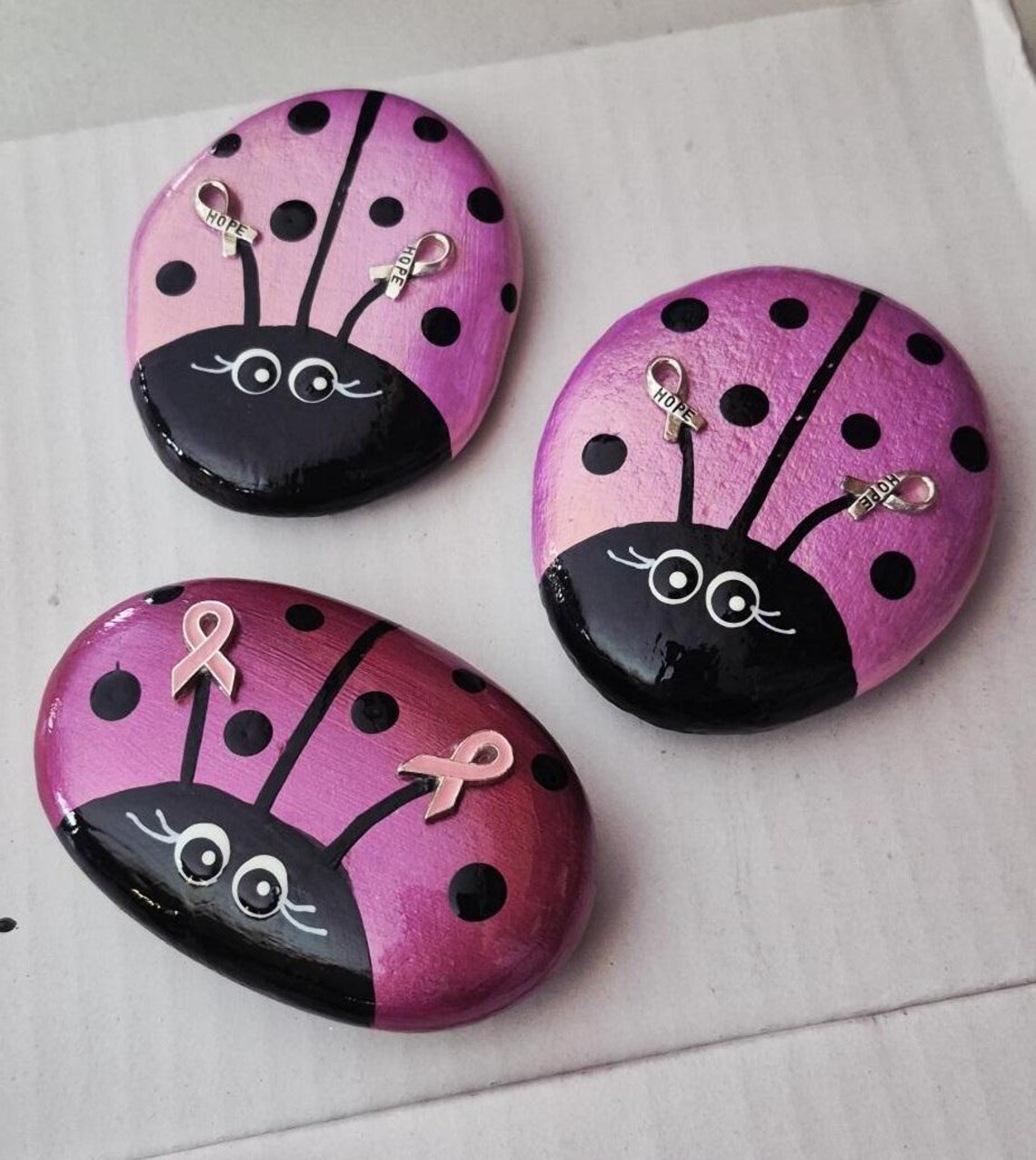 Breast Cancer Gift, Painted Ladybug Rock, Rock Painting, SET OF 2 ...
