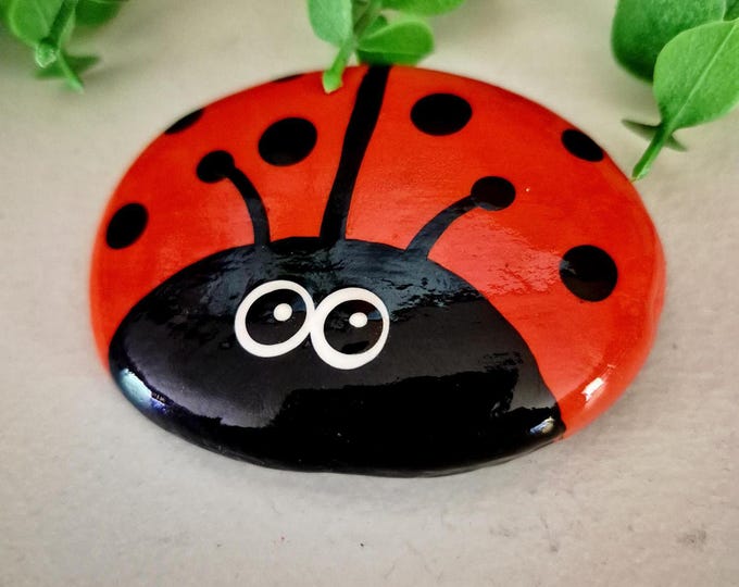 Painted Ladybug Rock, Orange Painted Rock, Ladybug Rocks, Orange ...