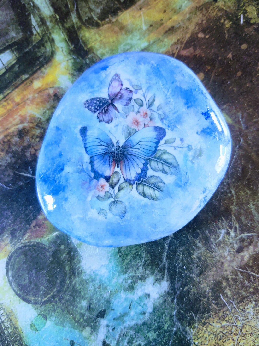 Painted Butterfly Rock, Blue Painted Rock, Ladybug Rocks, Get Well Gift ...