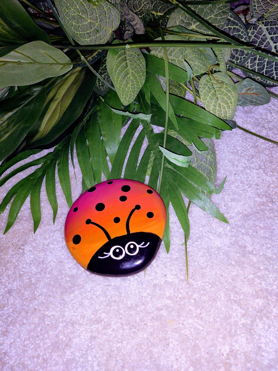 Painted Ladybug Rock / Rock Painting / Ladybug Rocks / Sunset Rocks - Etsy