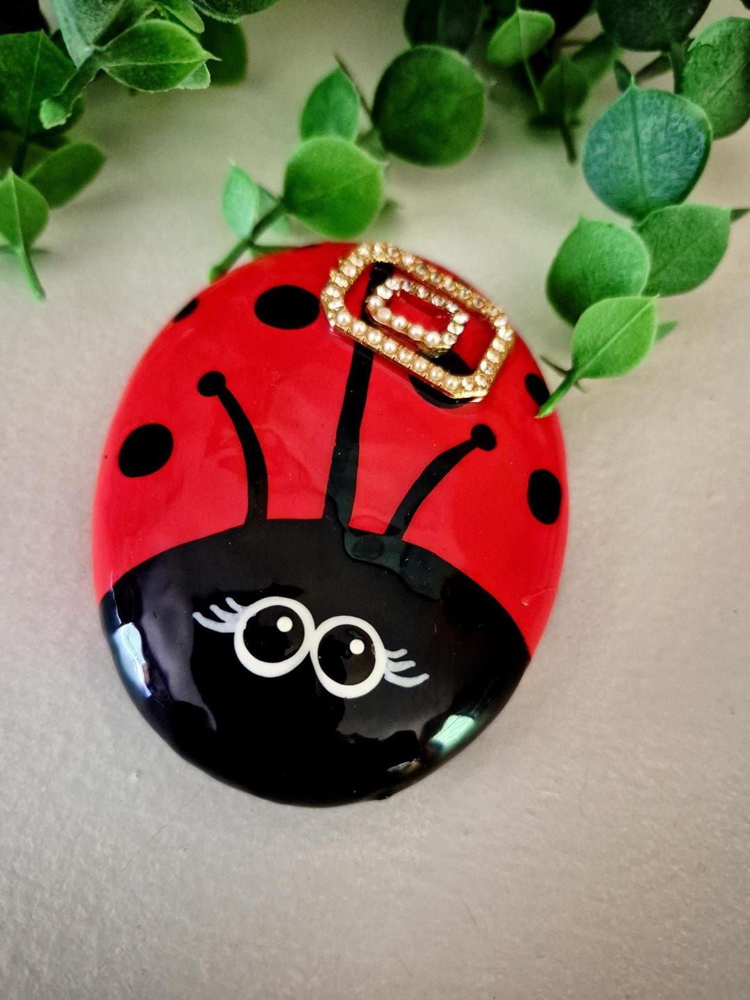 Painted Ladybug Rock, Rust Colored Gem Painted Rock, Ladybug Rocks ...