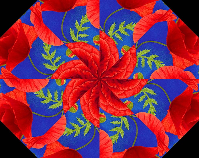Pre Cut Quilt Kit, Royal Poppies, Kaleidoscope Quilt Block Kit / Stack ...