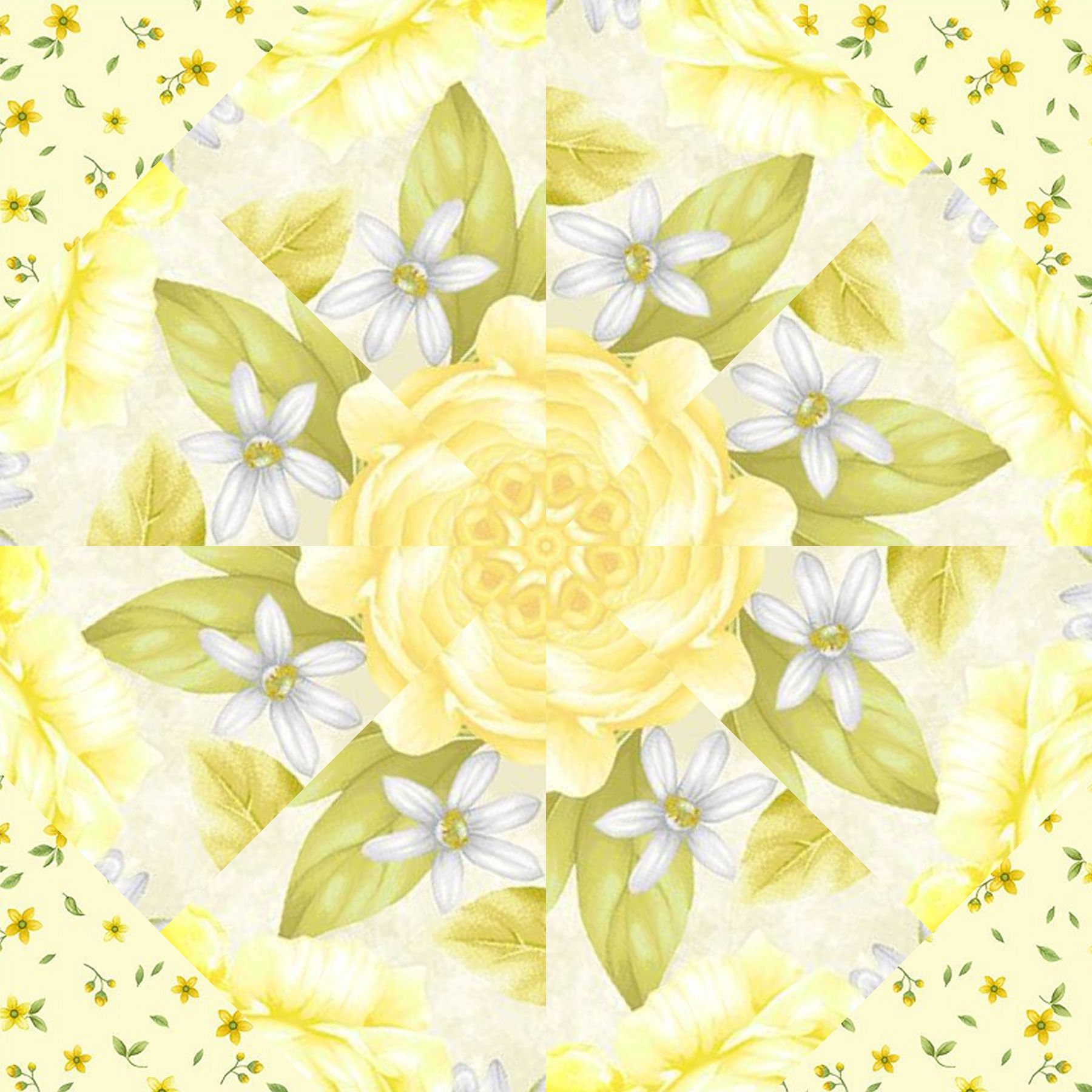 Pre Cut Quilt Kit, Yellow Rose Fabric BUNDLE Pack Kaleidoscope Quilting ...