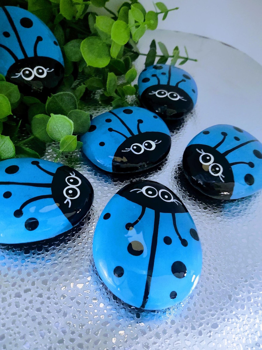 Painted Ladybug Rock / Rock Painting / Ladybug Rocks / Turquoise ...
