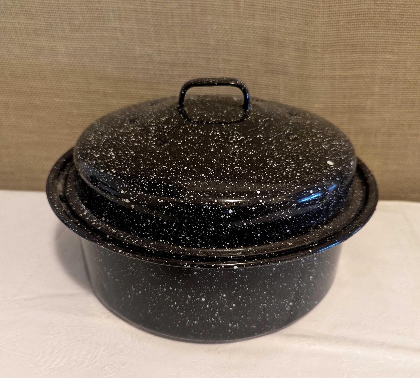 Black Speckled Graniteware Enamelware Round Roaster Pan W Lid - Etsy
