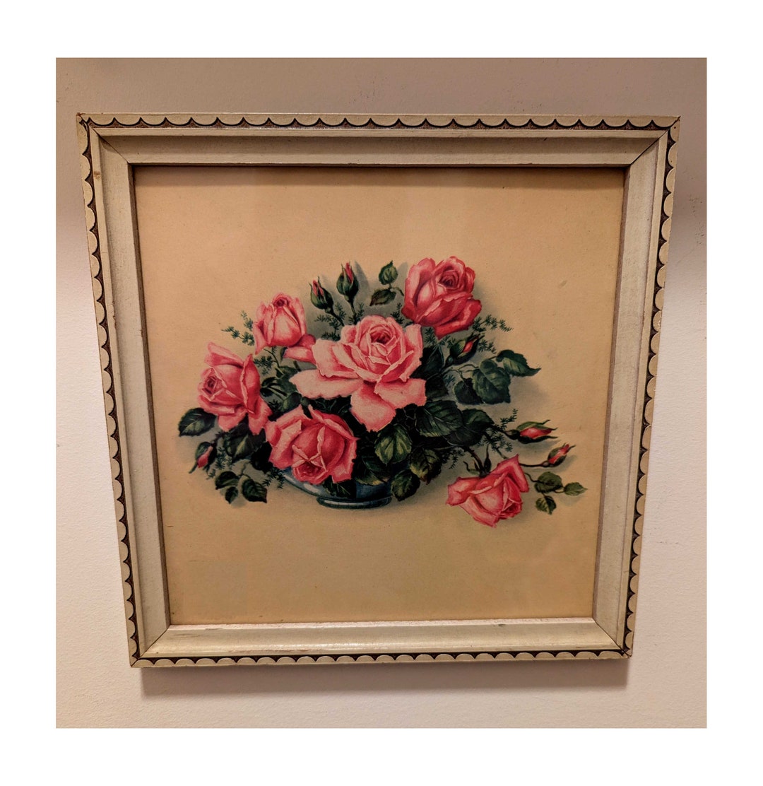 Vintage Framed Roses Print Shabby Feminine Pink Decor Flower Art - Etsy