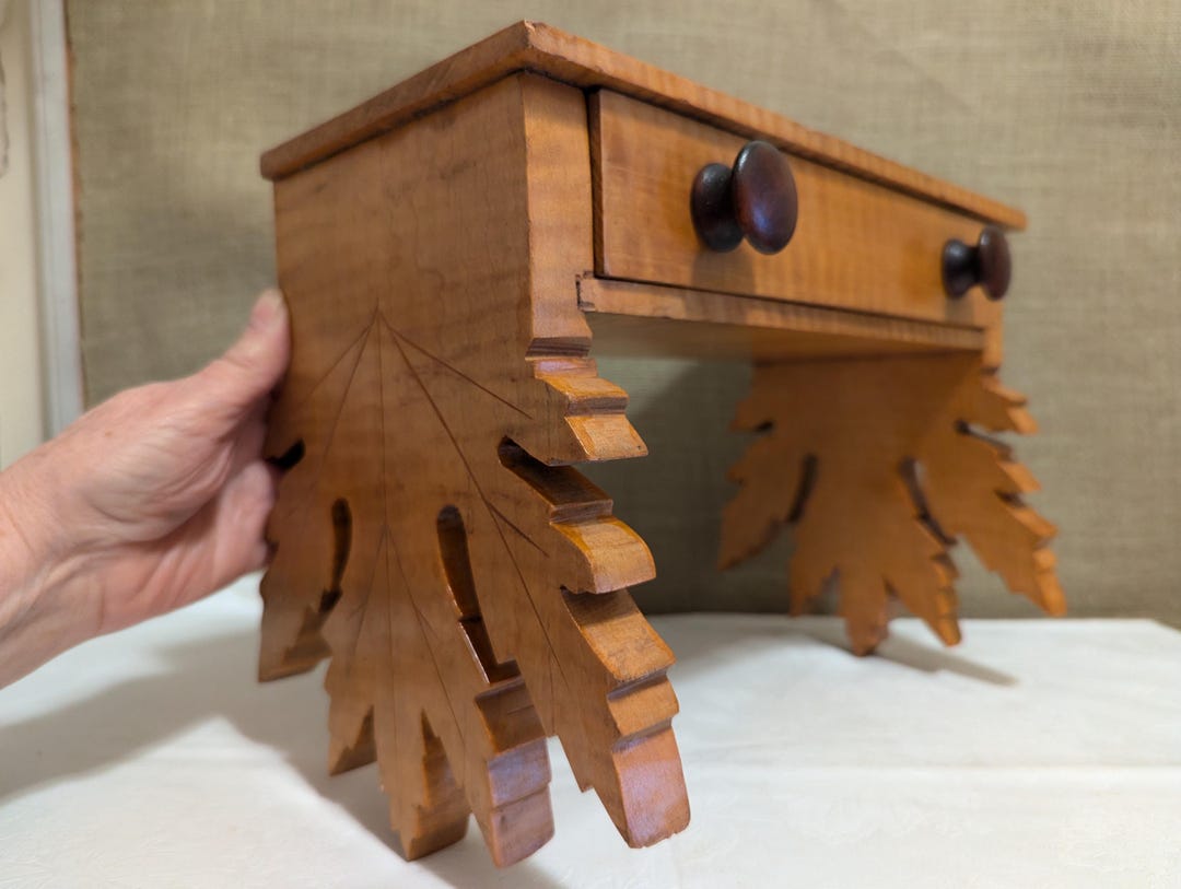 Antique Tiger Maple Shelf W Drawer and Leaf Scroll Cuts Knickknacks ...