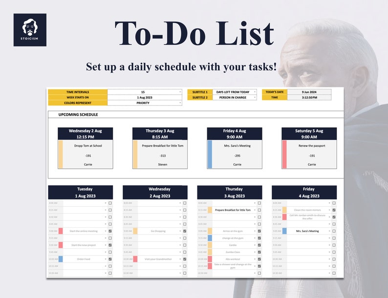Stoic To-do List Planner : Google Sheets Spreadsheet Template Daily ...