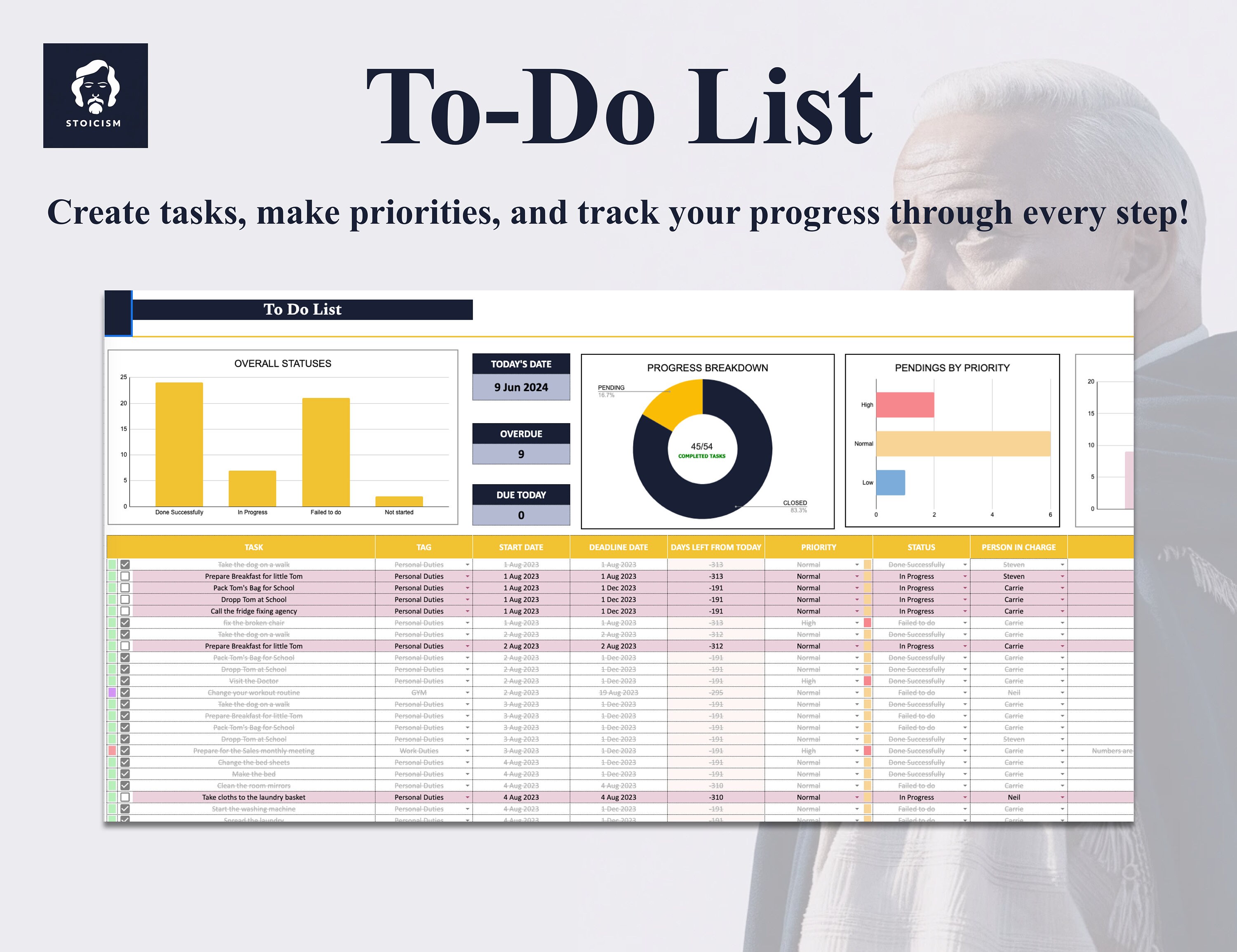 Stoic To-do List Planner : Google Sheets Spreadsheet Template Daily ...