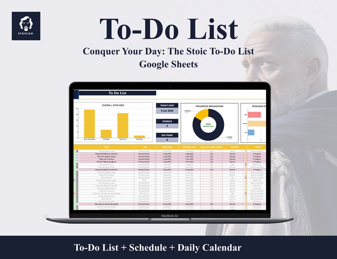Stoic To-do List Planner : Google Sheets Spreadsheet Template Daily ...