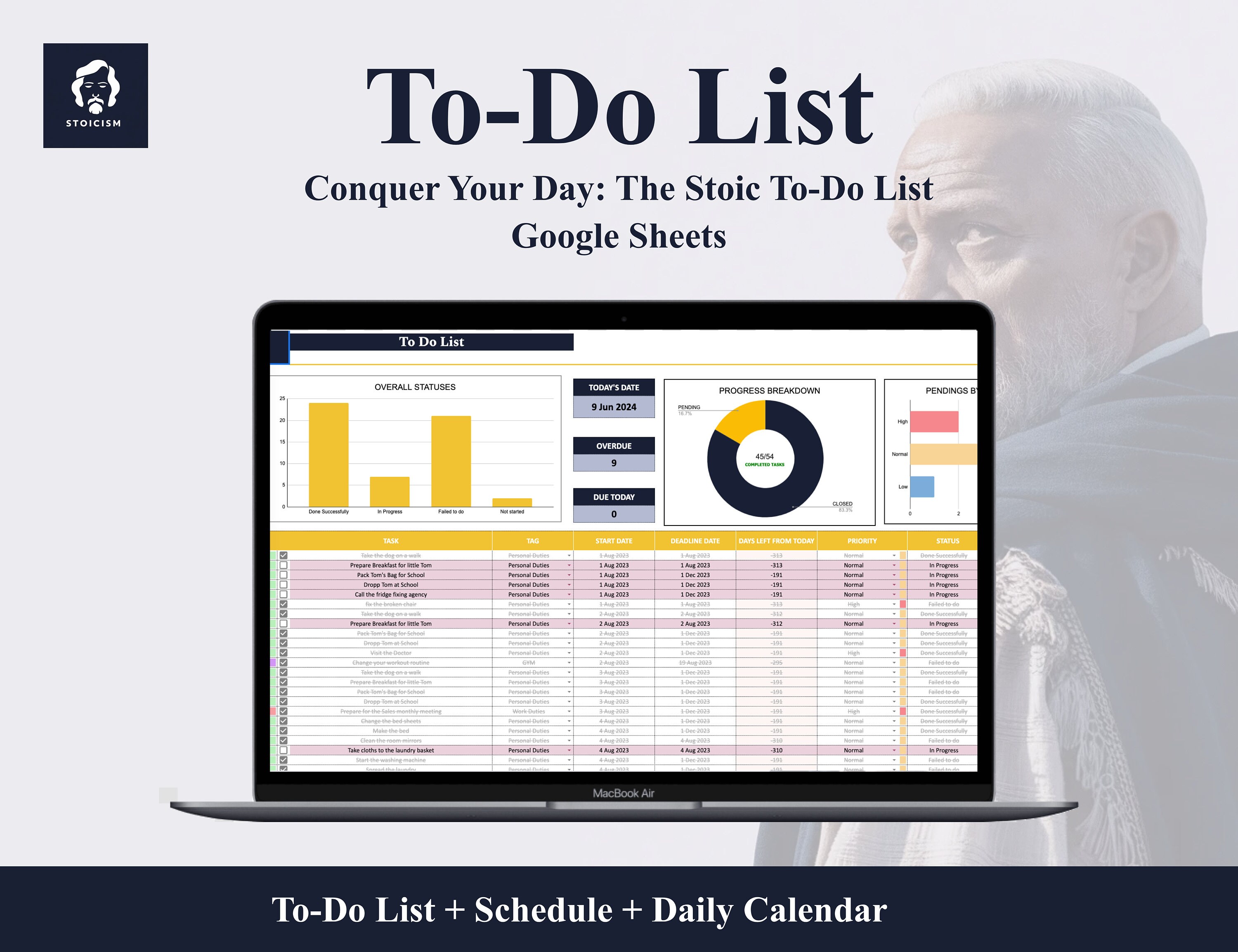 Stoic To-do List Planner : Google Sheets Spreadsheet Template Daily ...