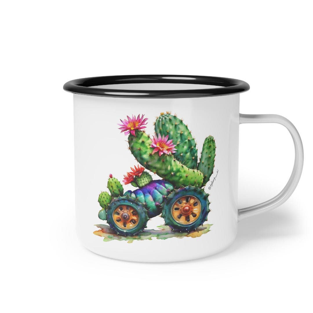 Cactus Flower W/ Wheels Enamel Hybrid Art Mug - Etsy