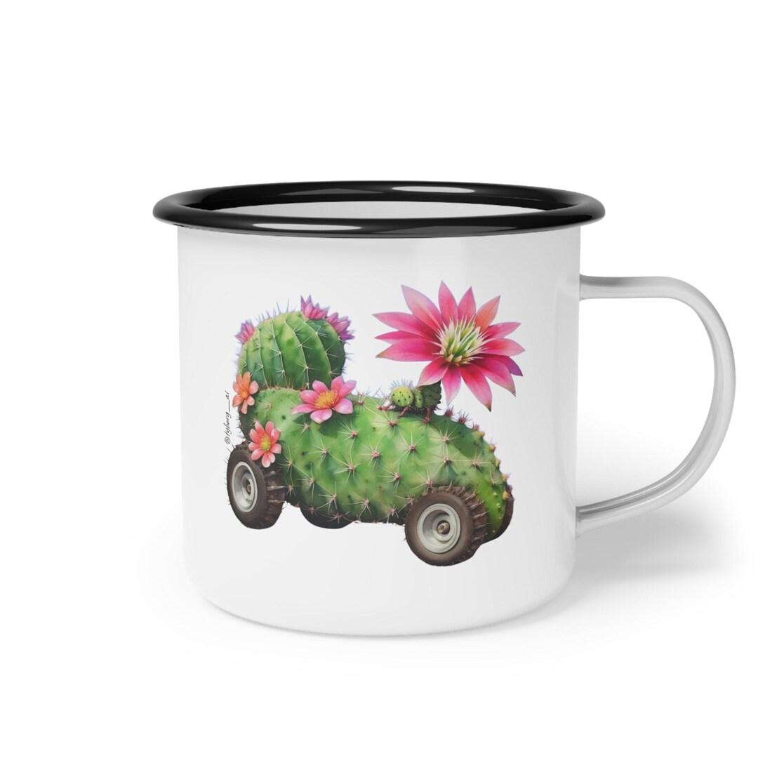 Cactus Flower W/ Wheels Enamel Hybrid Art Mug - Etsy