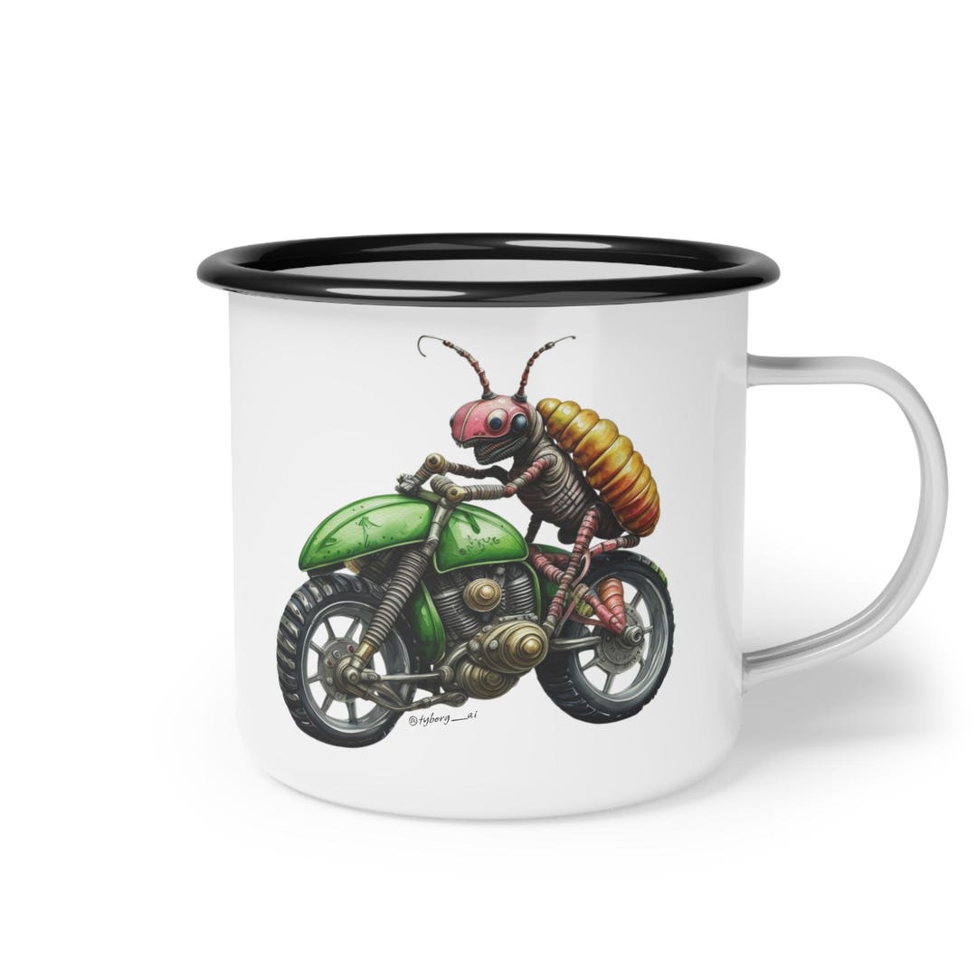 Robot Caterpillar Enamel Camp Cup, Insect Design Mug, Camping Coffee ...